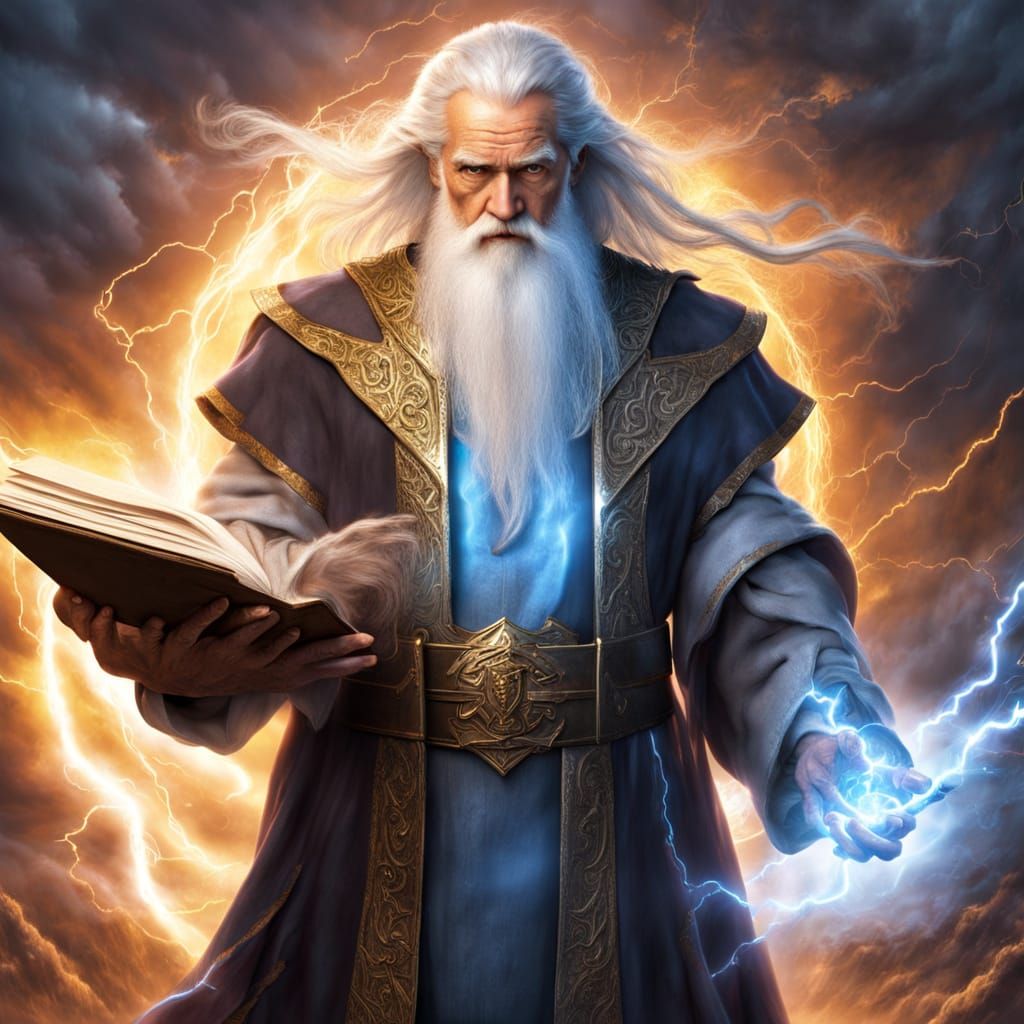 Elder Wizard Mastering the Magic Storm - AI Art