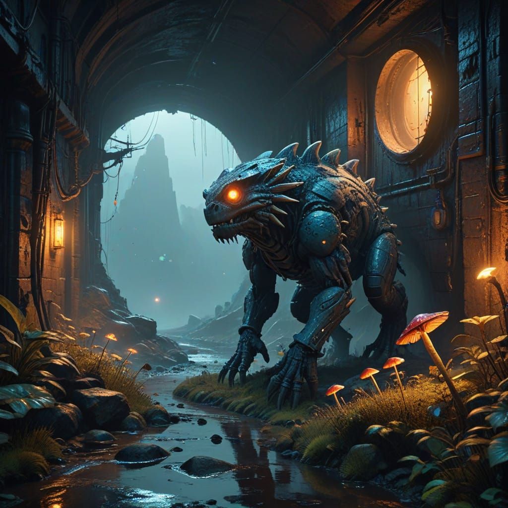 Mystical Urban Warden Beast Guardian of Undergroun... - AI Art