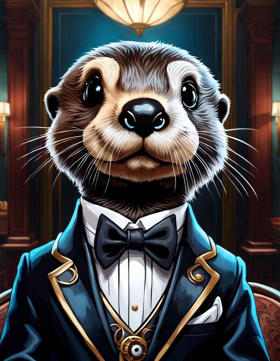 portrait of a cute anthropomorphic baby sea otter by Tim Burton ...