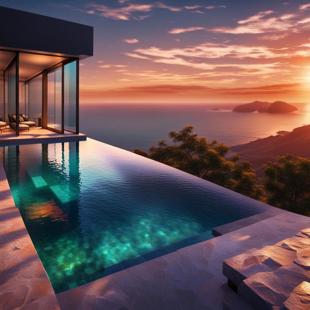 Beach Infinity Pool at Sunset - AI Generated Artwork - NightCafe Creator