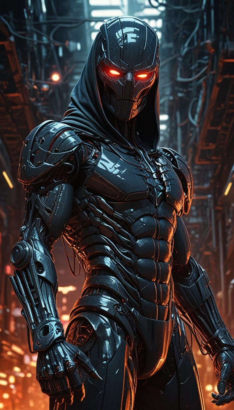 Cybernetic Warrior in Gritty, High-Tech, Ray-Trace... - AI Art