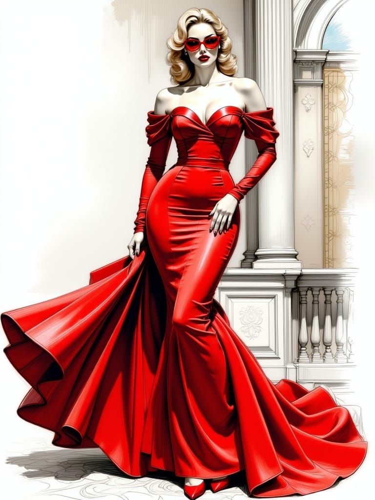 Comic book sketch drawing of a beautiful 1940's blonde bombshell in a ...