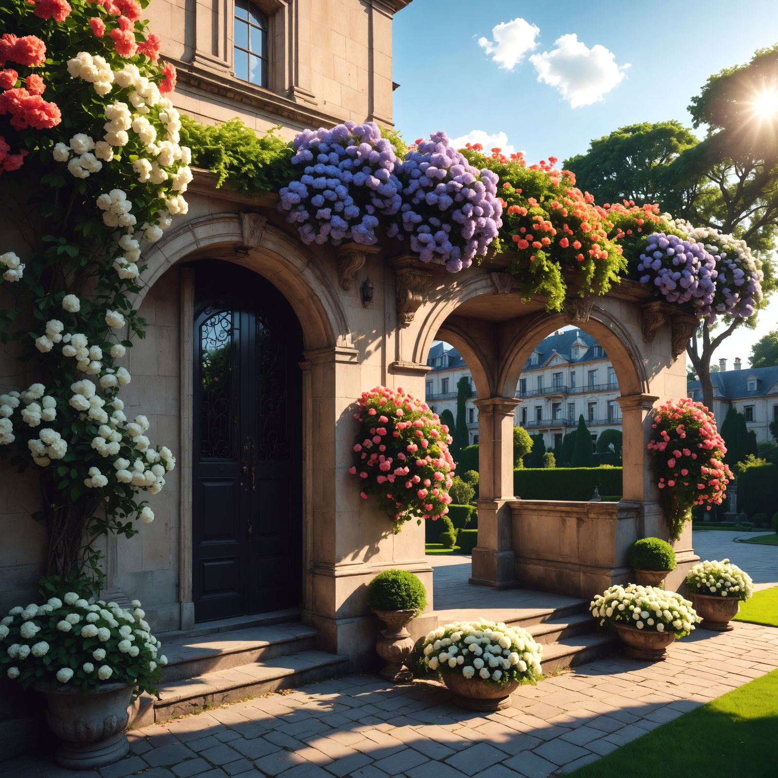 Luxurious Mansion in Vibrant Bloom - AI Art