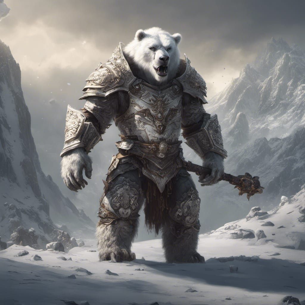 A White Werebear In Armor Epic cinematic brilliant stunning intricate ...