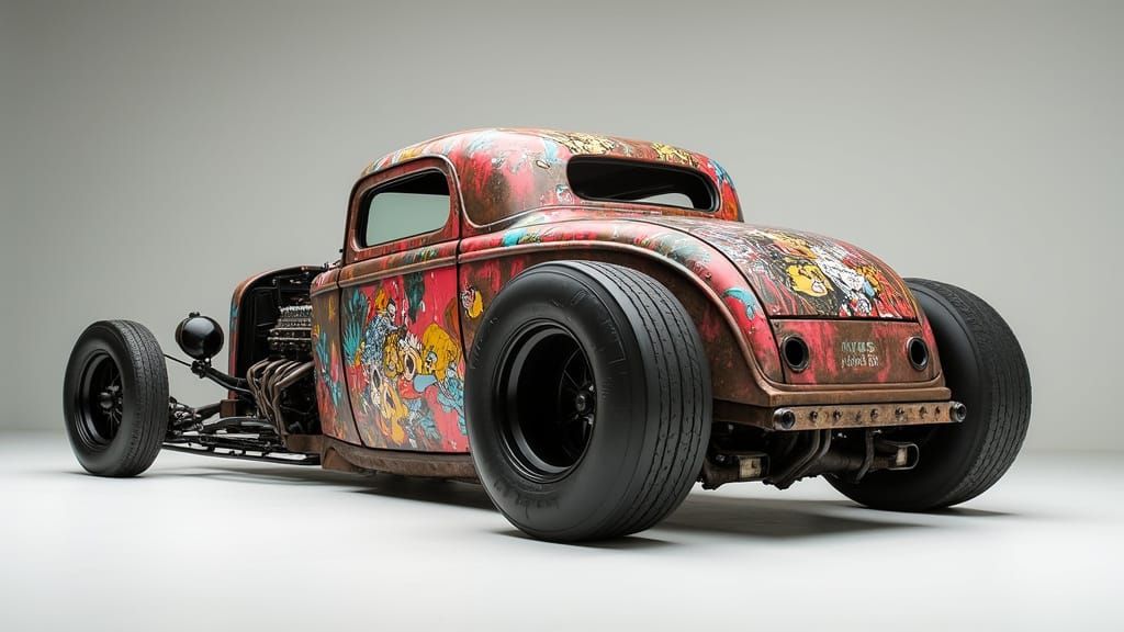 Rebel Rat Rod with Anime-Inspired Artwork - AI Art