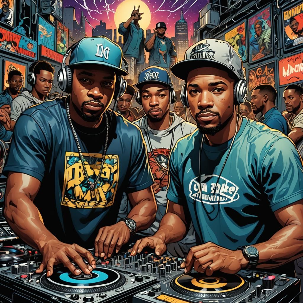 Hip hop dj Mark Brooks and Dan Mumford, comic book art, perfect, smooth ...
