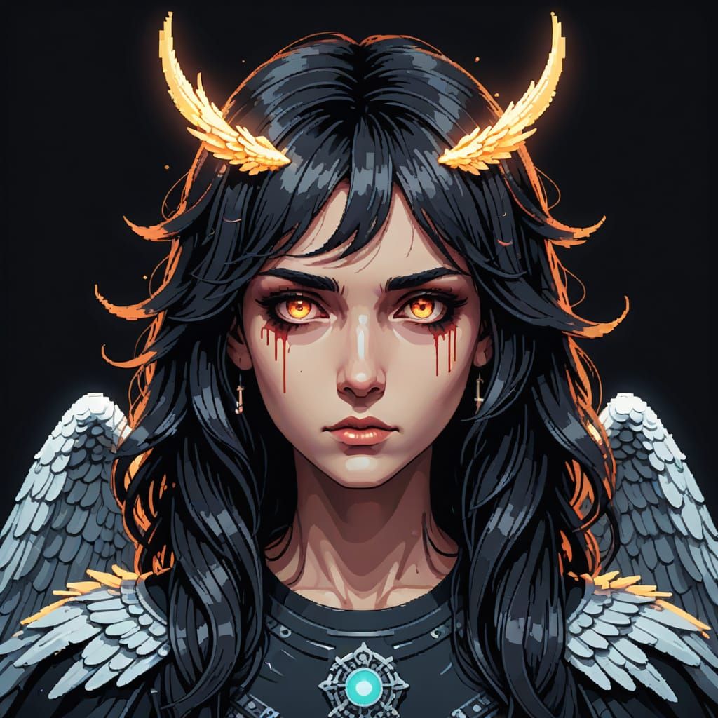 Angel of Death, Pixel art, small rectangular pixel, small square pixel ...