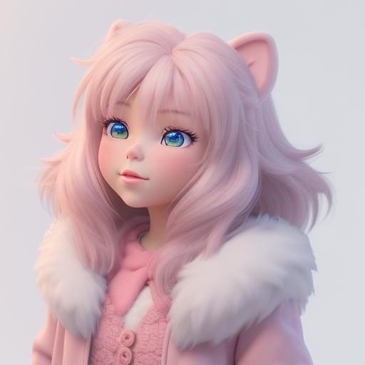 Adorable, fluffy Cristmas in a small coat with fur trim, light pink ...