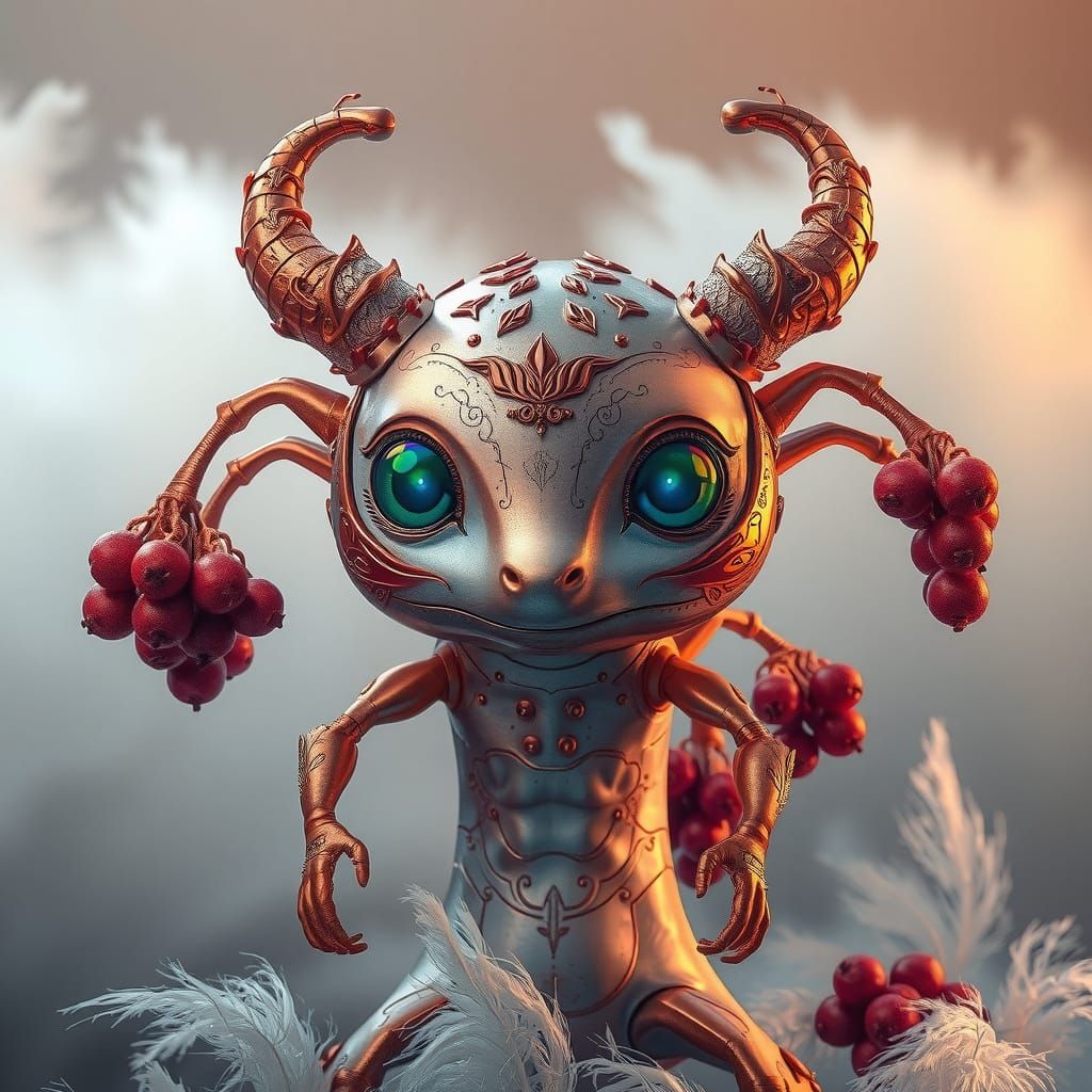 Copper Berry Monster Foo - Fantastical Copper Creature in Wh...