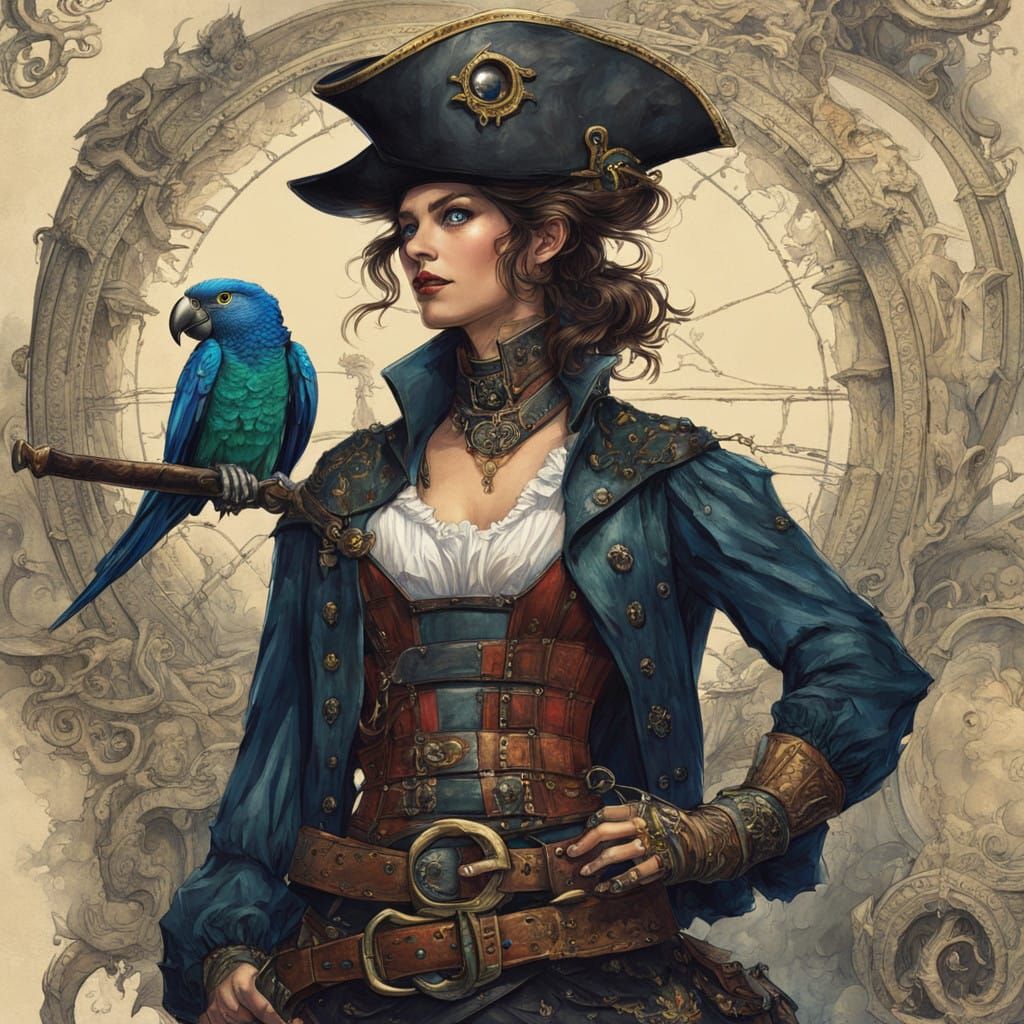 pirate girl with a parrot and a sword, female pirate captain, female ...