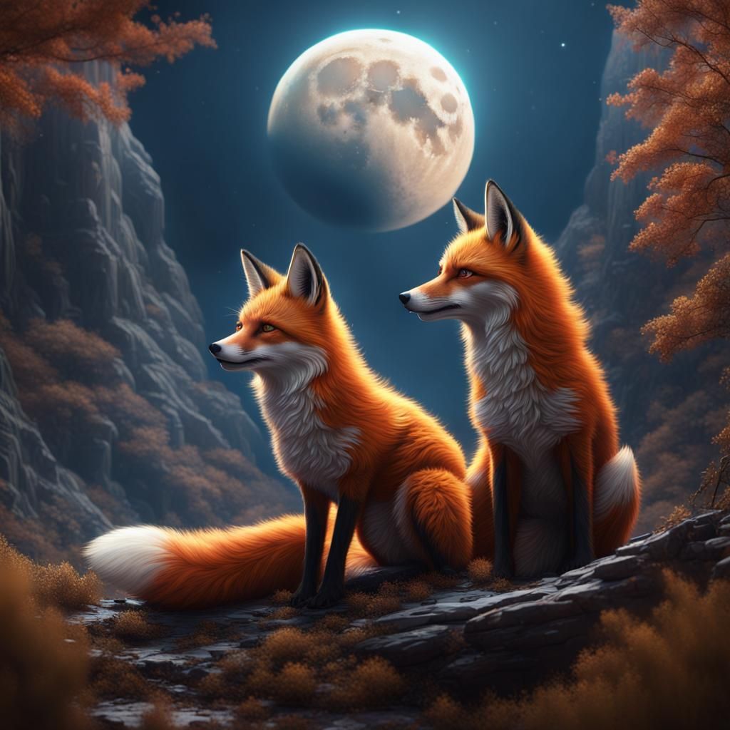 moon fox and sun fox 6 - AI Generated Artwork - NightCafe Creator