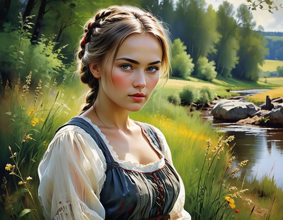 Slavic country woman on a summer day - AI Generated Artwork - NightCafe ...