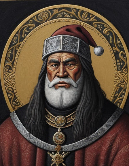 Maori medieval art: Medieval portrait of Santa Claus in a rich coat ...