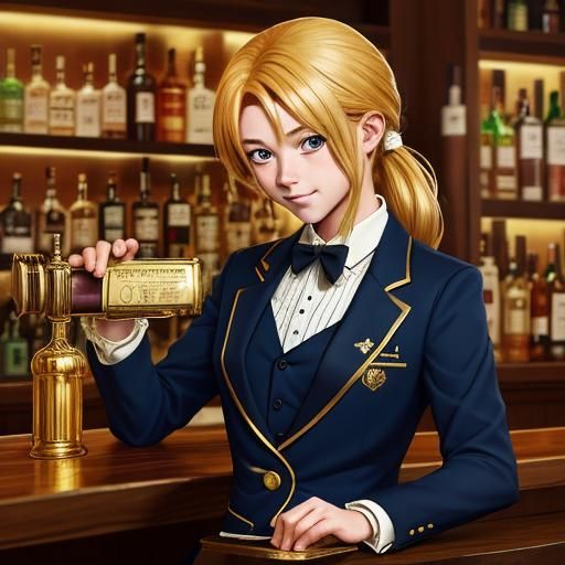 Bartender tending gold bars in a bar - AI Generated Artwork - NightCafe ...