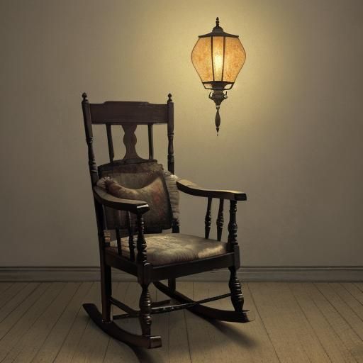 Rocking Chair - Vibrant Still Life in Oil: Creepy Doll on Wo...