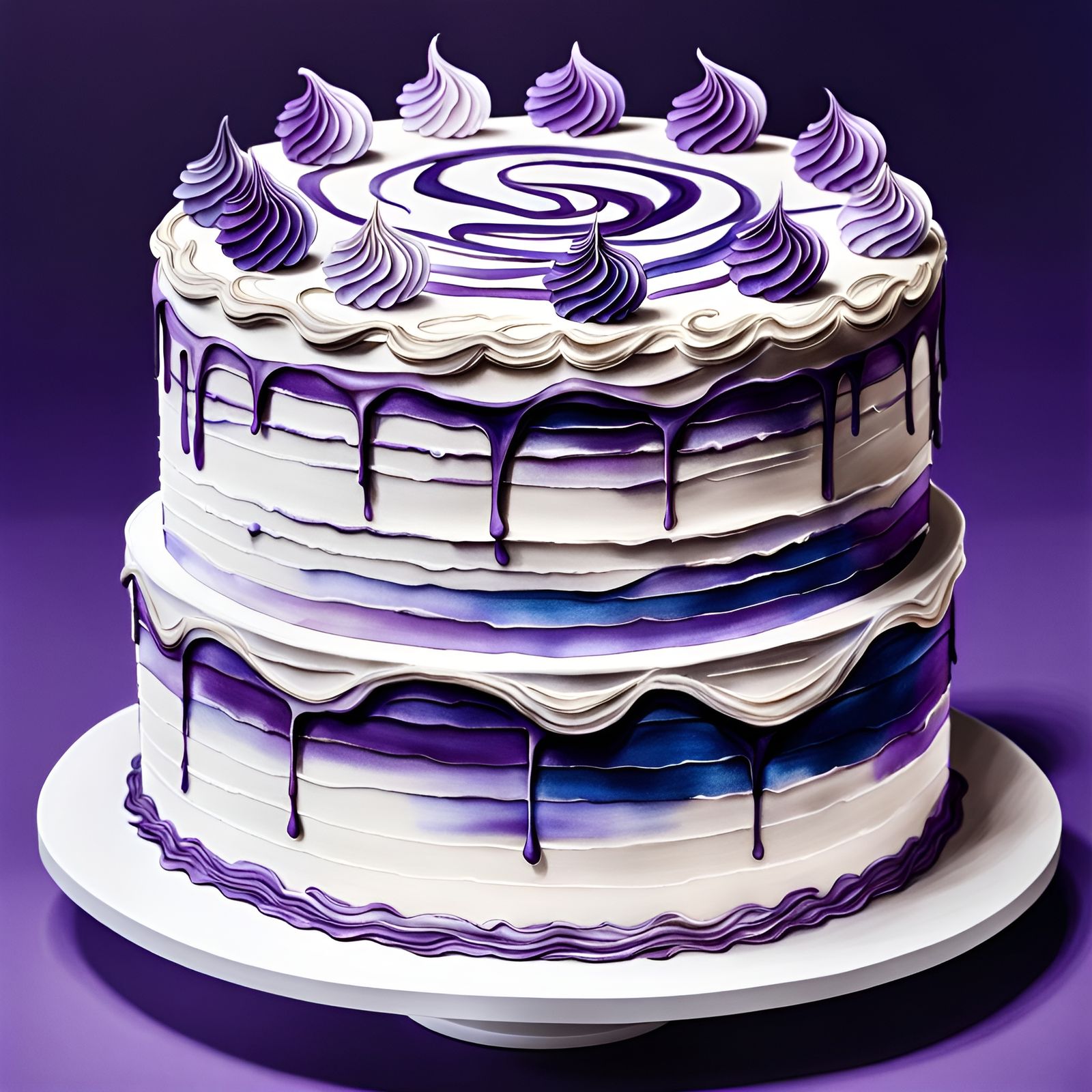 whole birthday cake for a female adult purple and white, decorated ...