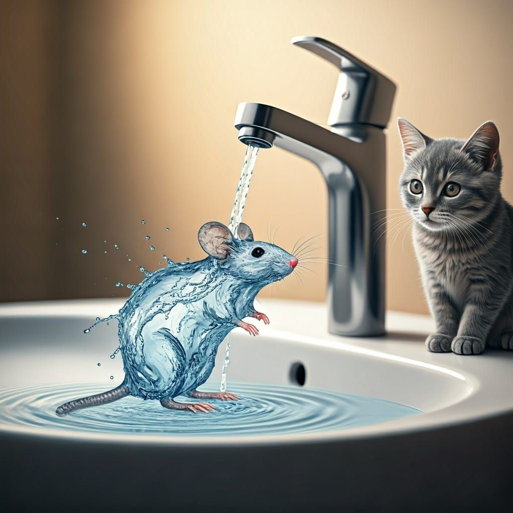 A mouse crafted from fast, flowing water, from a f... - AI Art