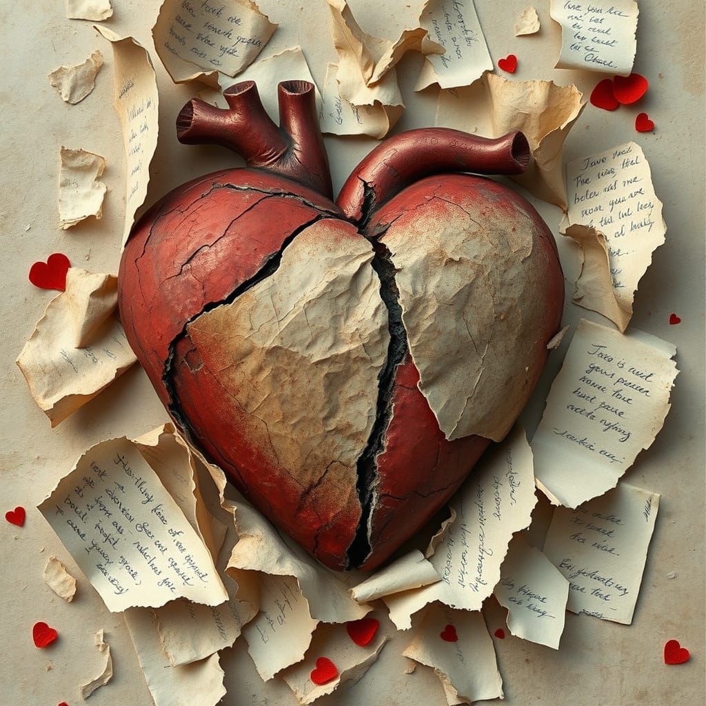 A Tattered Heart in Muted Hues - AI Art