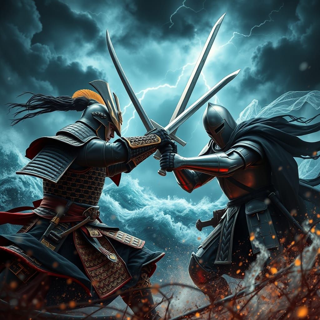 Samurai vs Knight Epic Battle Scene - AI Art