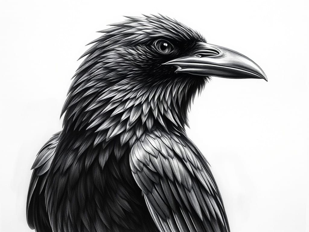Majestic Raven Portrait in Charcoal Pencil Style - AI Art
