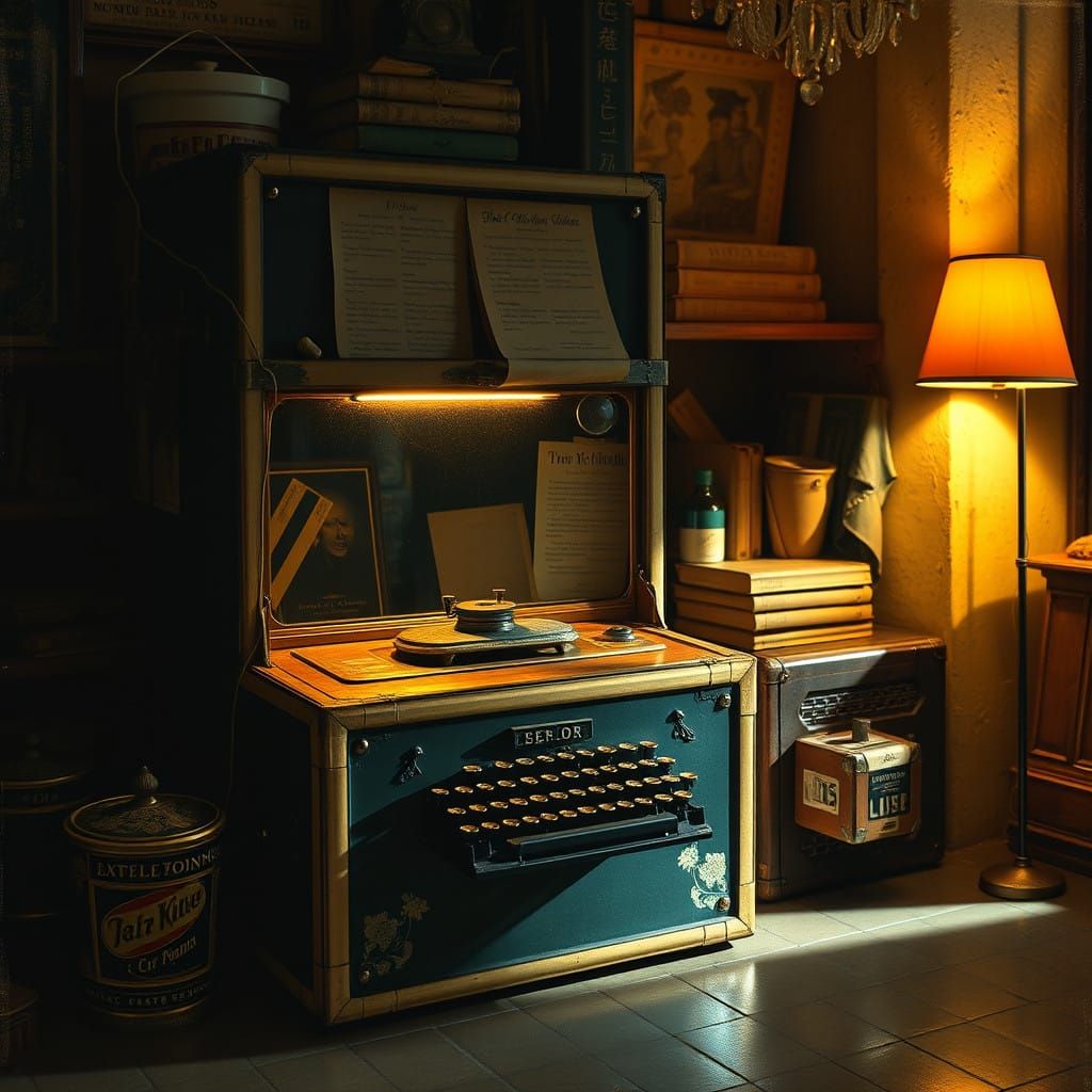 Vibrant Vintage Cash Register Scene with Warm Ligh... - AI Art