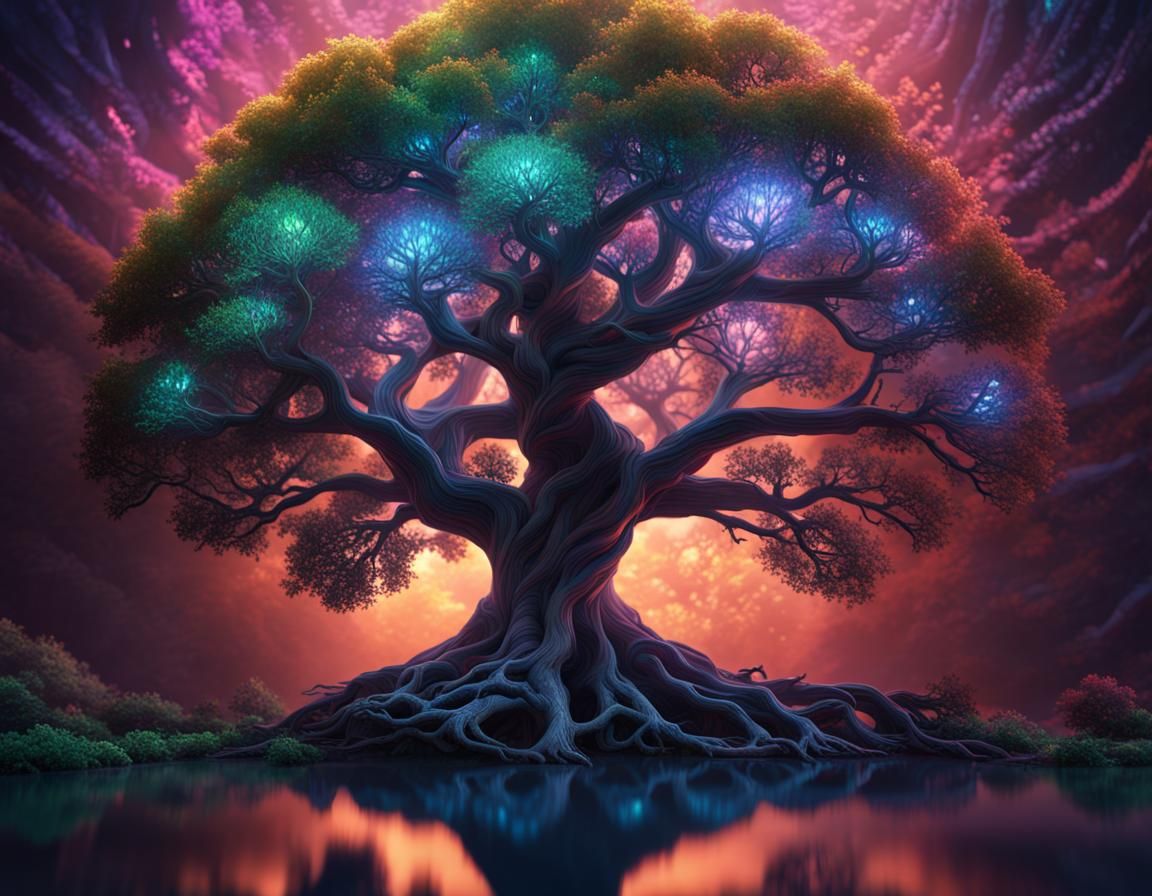 a magnificent iridescent tree of life, ultra hd, 8k, extremely detailed ...