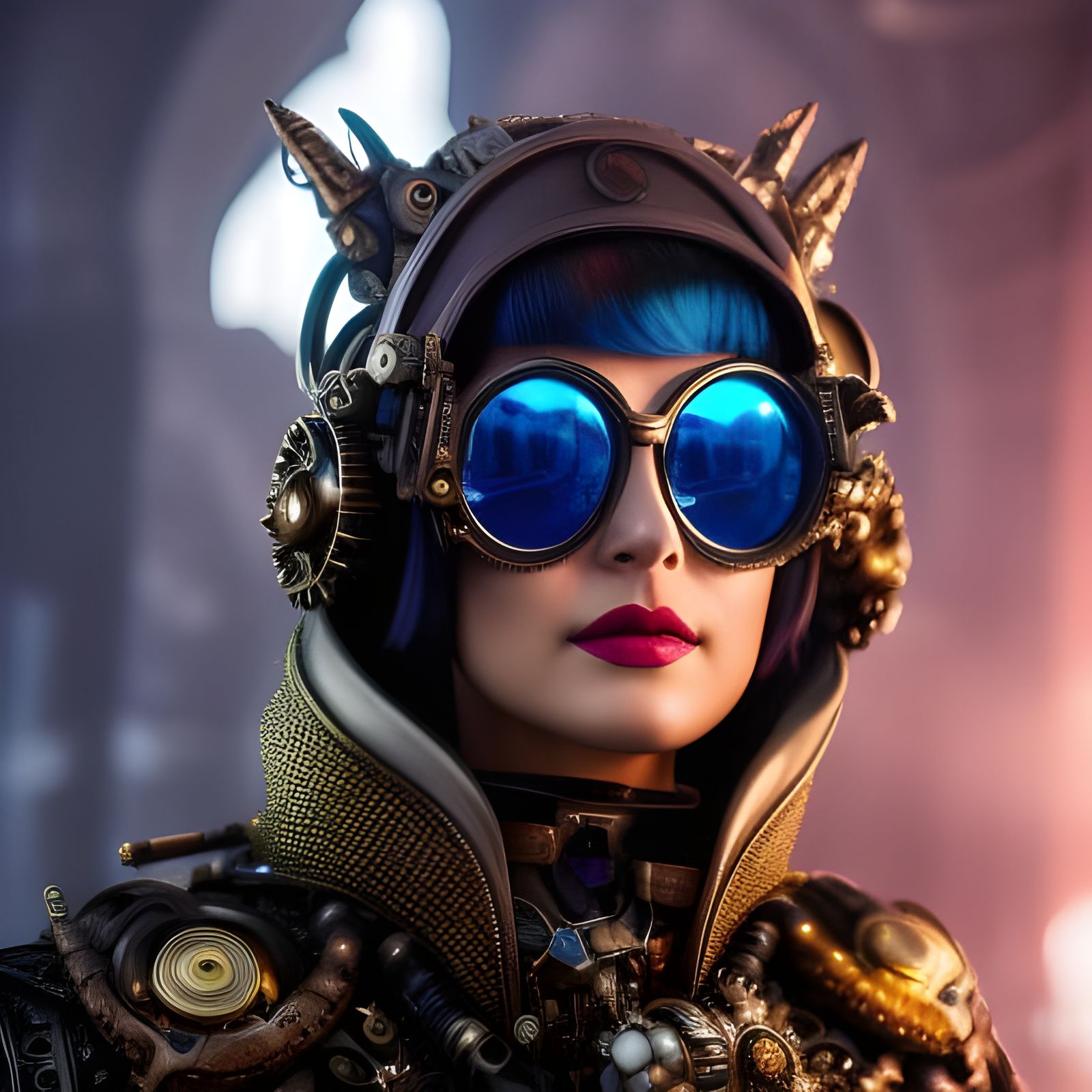 closeup portrait of a model wearing intricately detailed futuristic ...