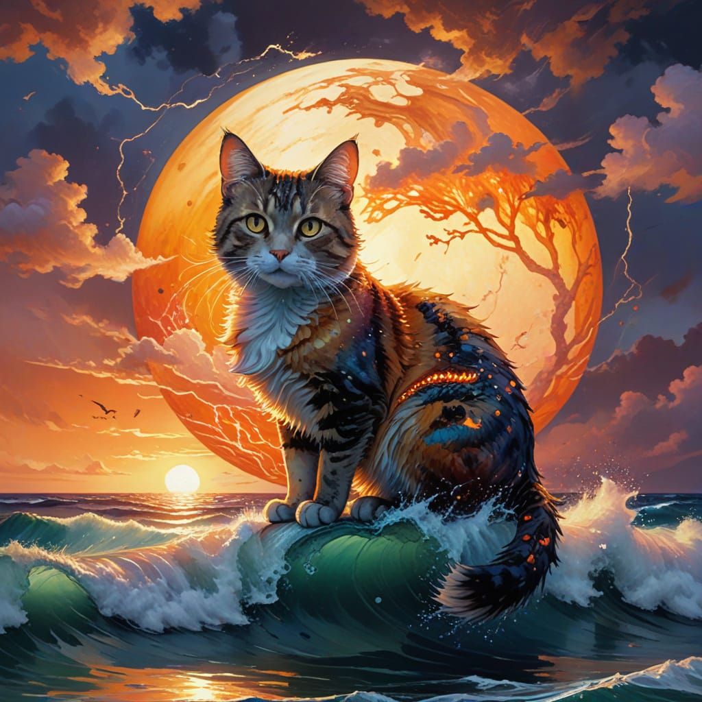 Solar Kitty - Dreamlike Whimsical Cat Citrus Fantasy in Impr...