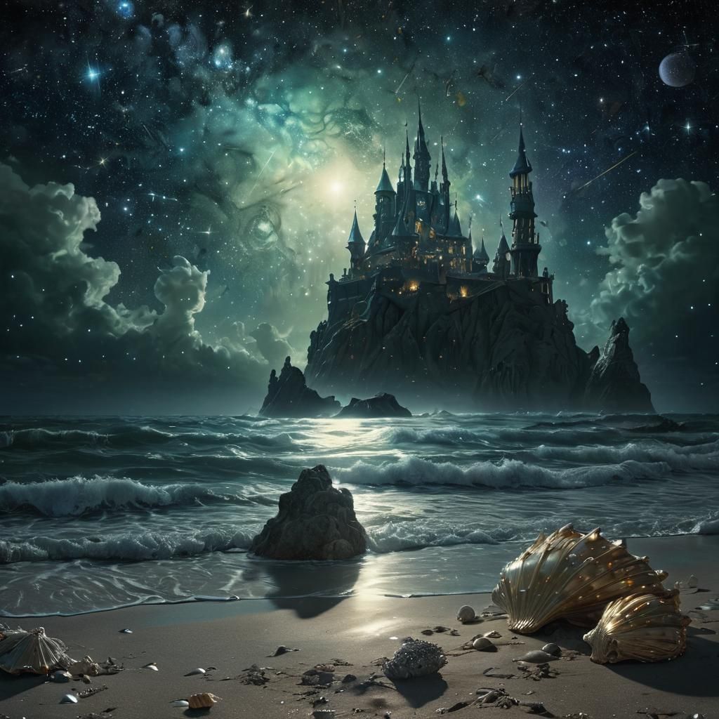 Castle by the Sea - Ethereal Castle Emerges from Glittering ...
