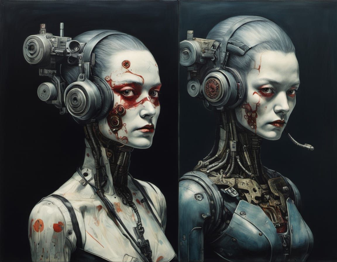 Cyborg Miss Scarlett Unleashes Encaustic Chaos in ... - AI Art