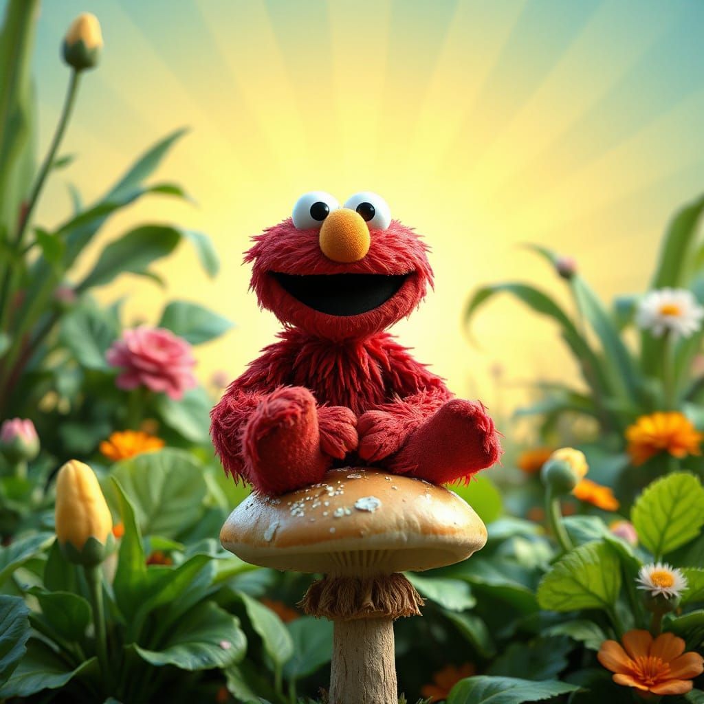 Whimsical Elmo in Lush Forest, Pixar-Inspired Conc... - AI Art