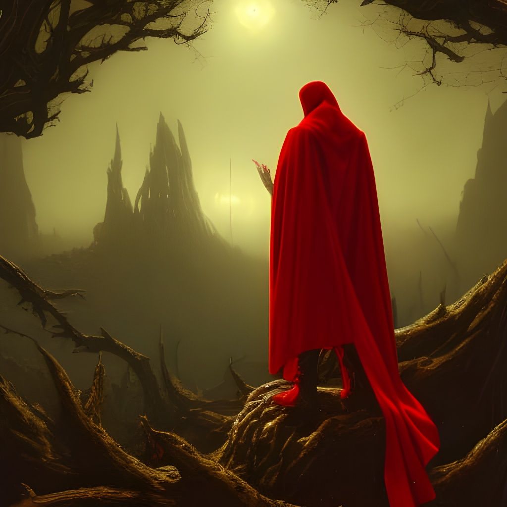 Figure in red in undead land - AI Generated Artwork - NightCafe Creator
