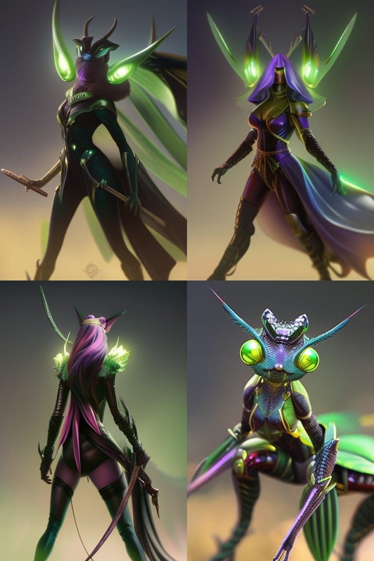 character concept art, anthropomorphic grasshopper insect woman - AI ...
