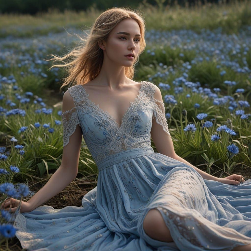 Flower Girl - Serenely Adorned Goddess in a Celestial Field ...