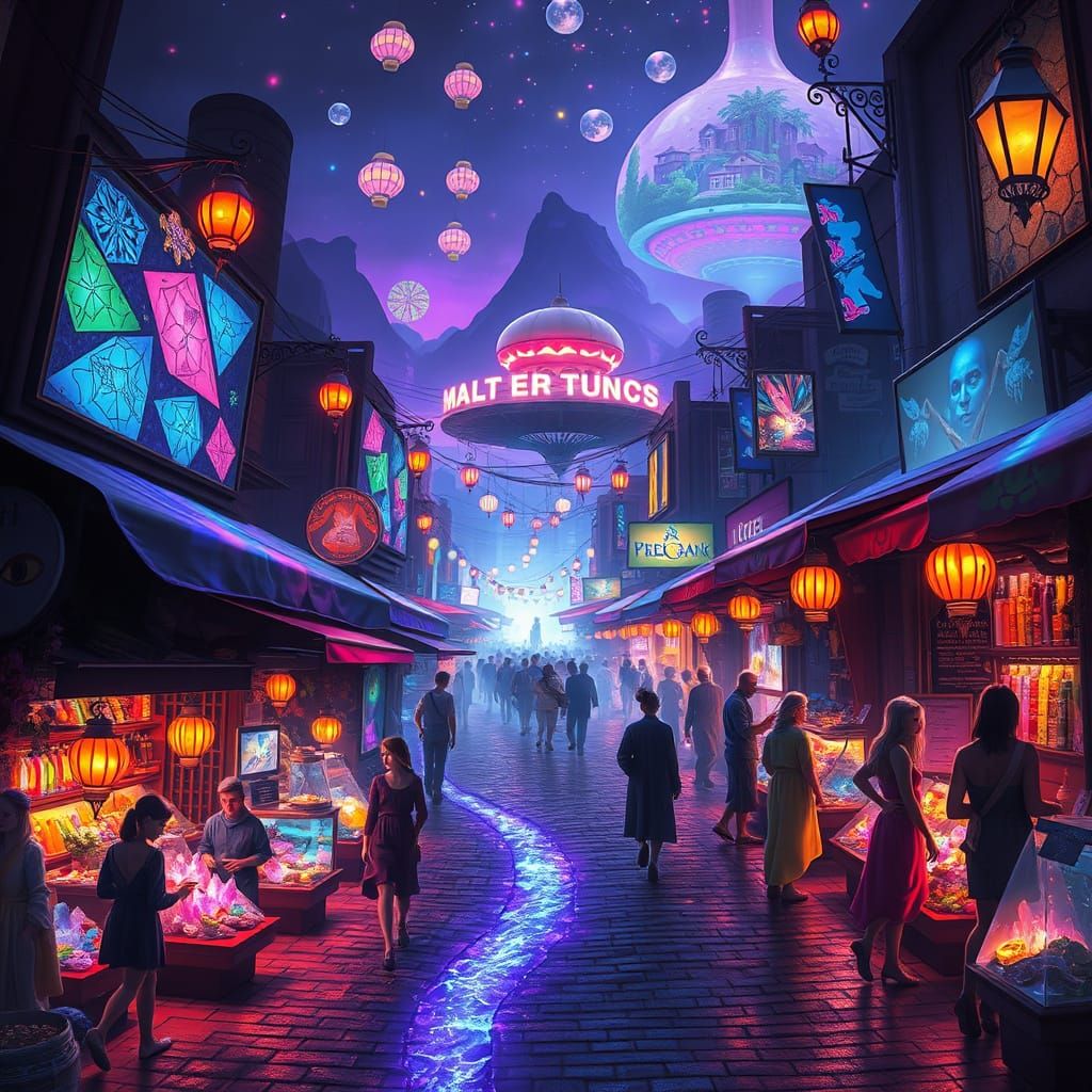 Futuristic Night market - Dreamlike Night Market in a Vibran...