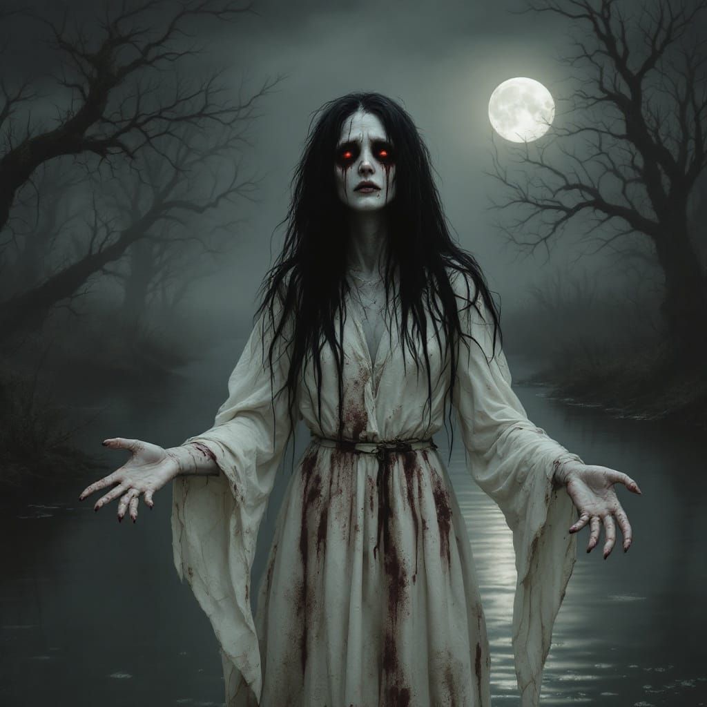 the Weeping Woman - Spectral Woman Emerges from Dark River N...