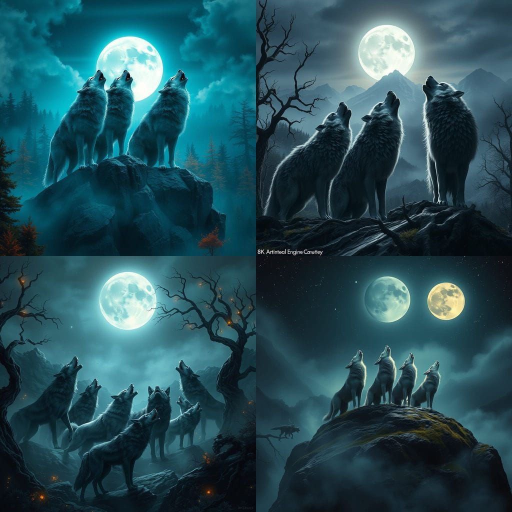 Wolves 2 - Moonlit Wolves in Vibrant Fantasy Landscapes