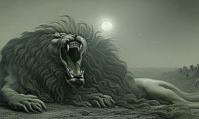 Green lion devouring the sun - AI Generated Artwork - NightCafe Creator