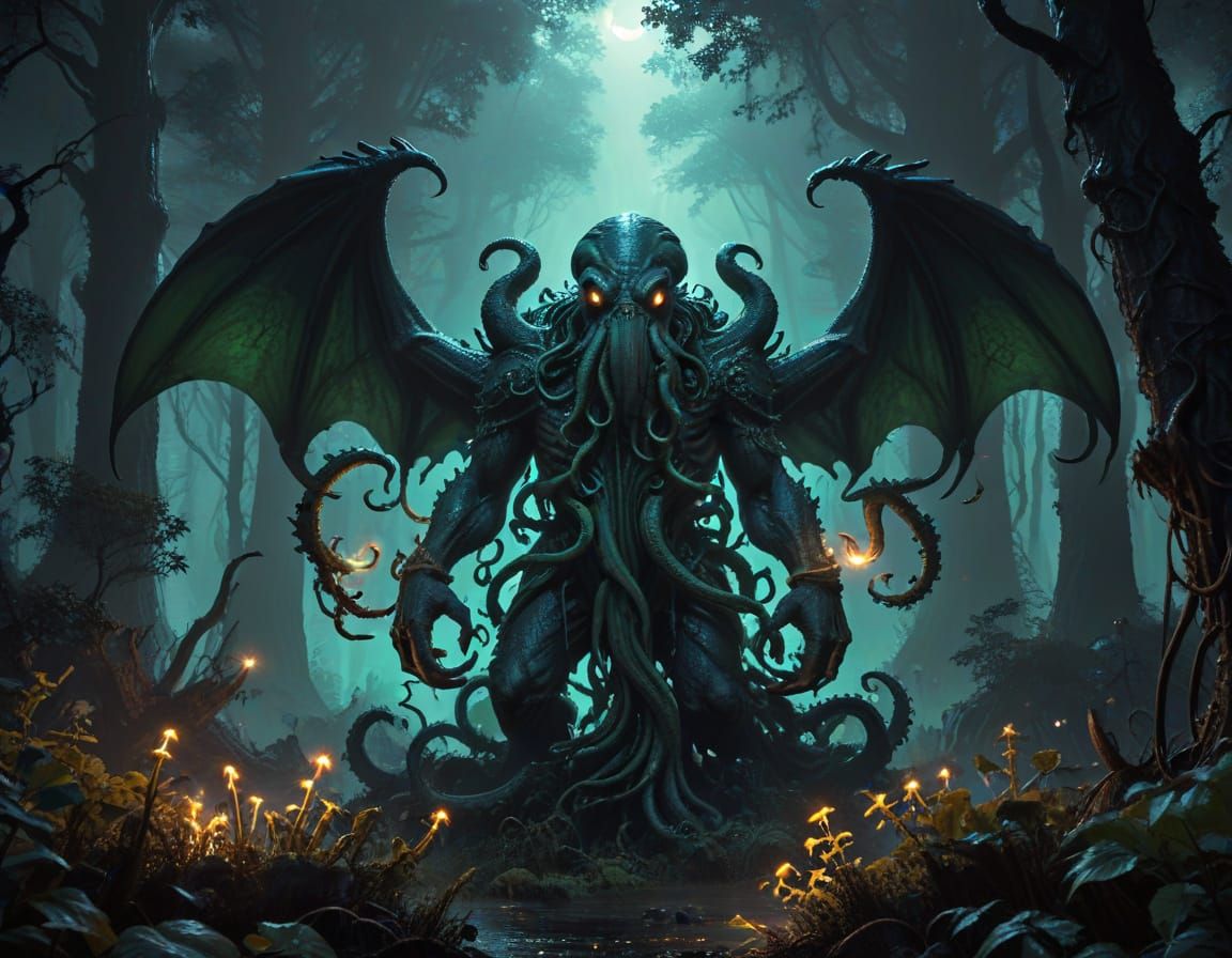 Backlit Midnight Eldritch Forest Cthulhu