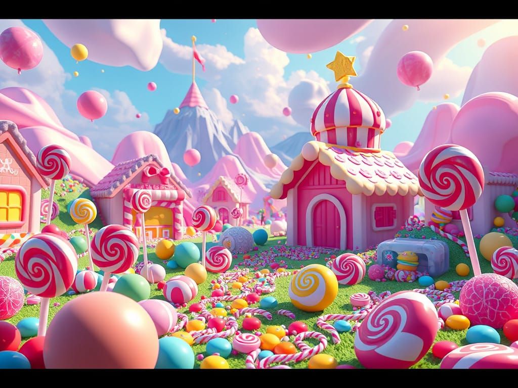 Vibrant Candy Landscapes in Hyperrealistic Digital... - AI Art