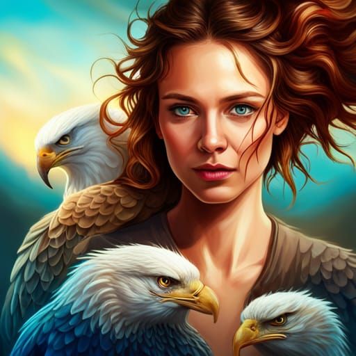 Beautifull woman with eagles - AI Generated Artwork - NightCafe Creator