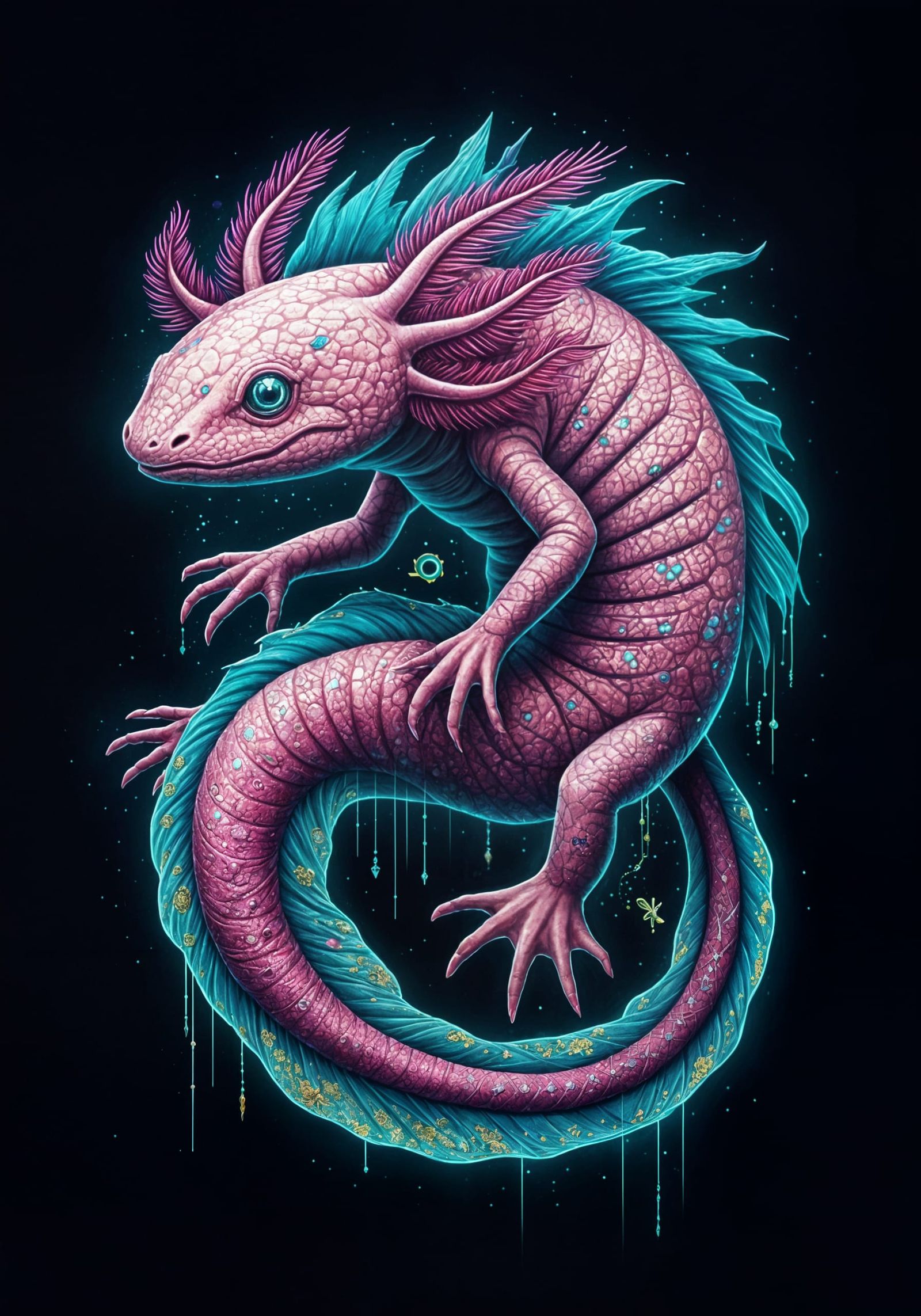 **A mythical axolotl-inspired dragon