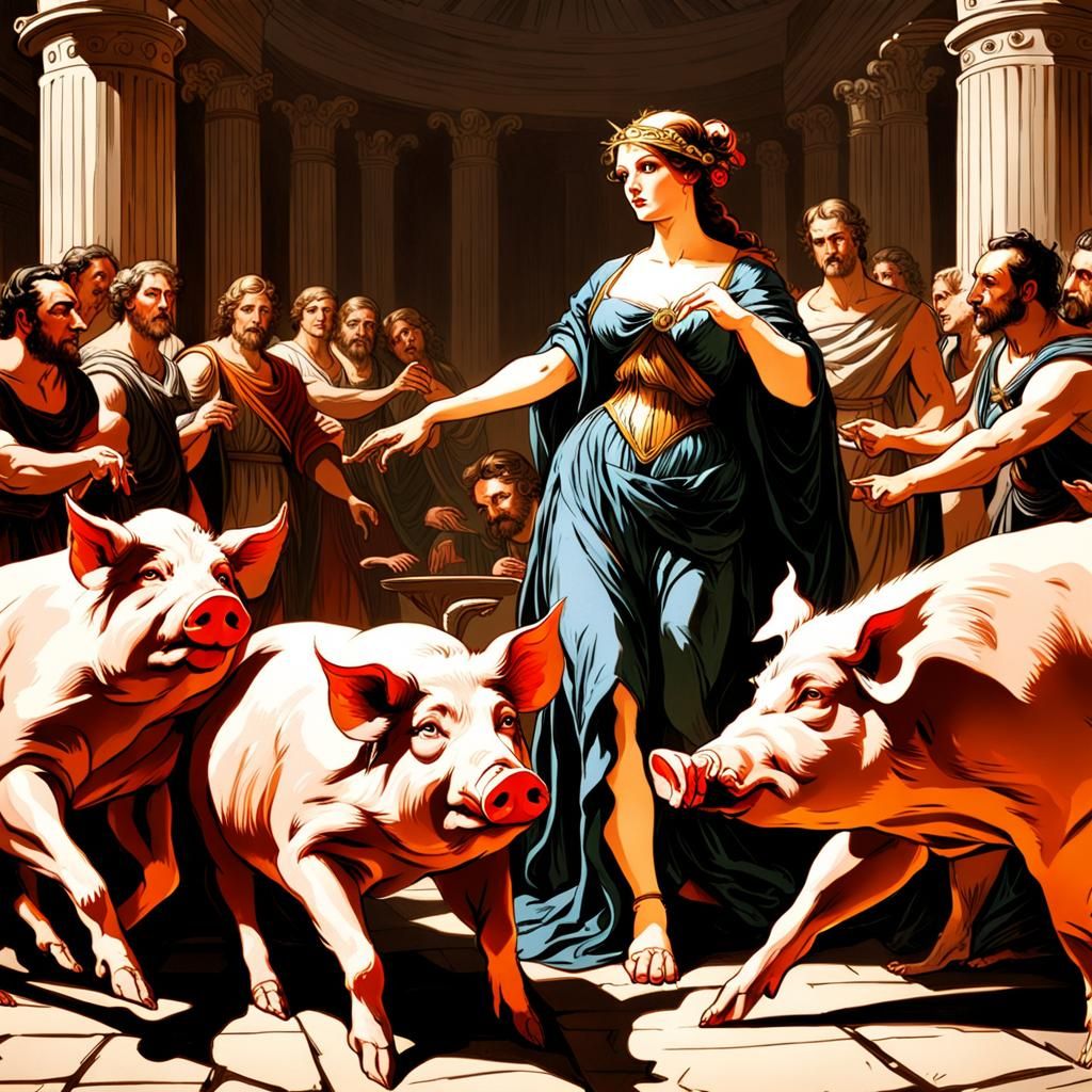 Circe transforming a group of men into pigs - AI Generated Artwork ...