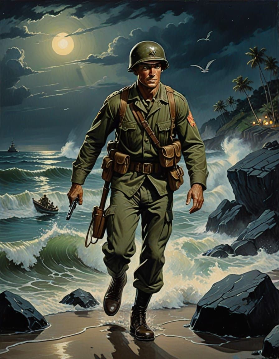 A 1950's Bruce Minney men's adventure magazine painting of a WWII US ...