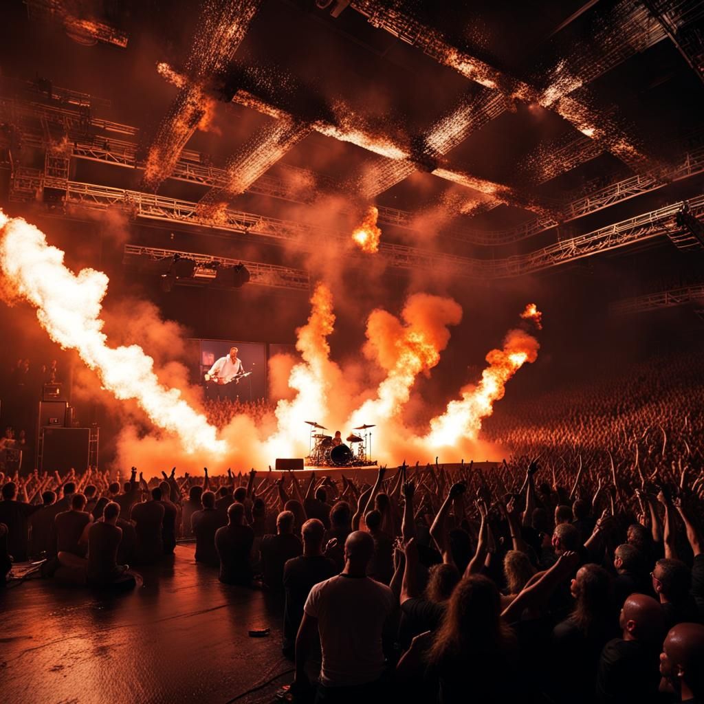 During a concert by the rock band Great White, a pyrotechnic display ...