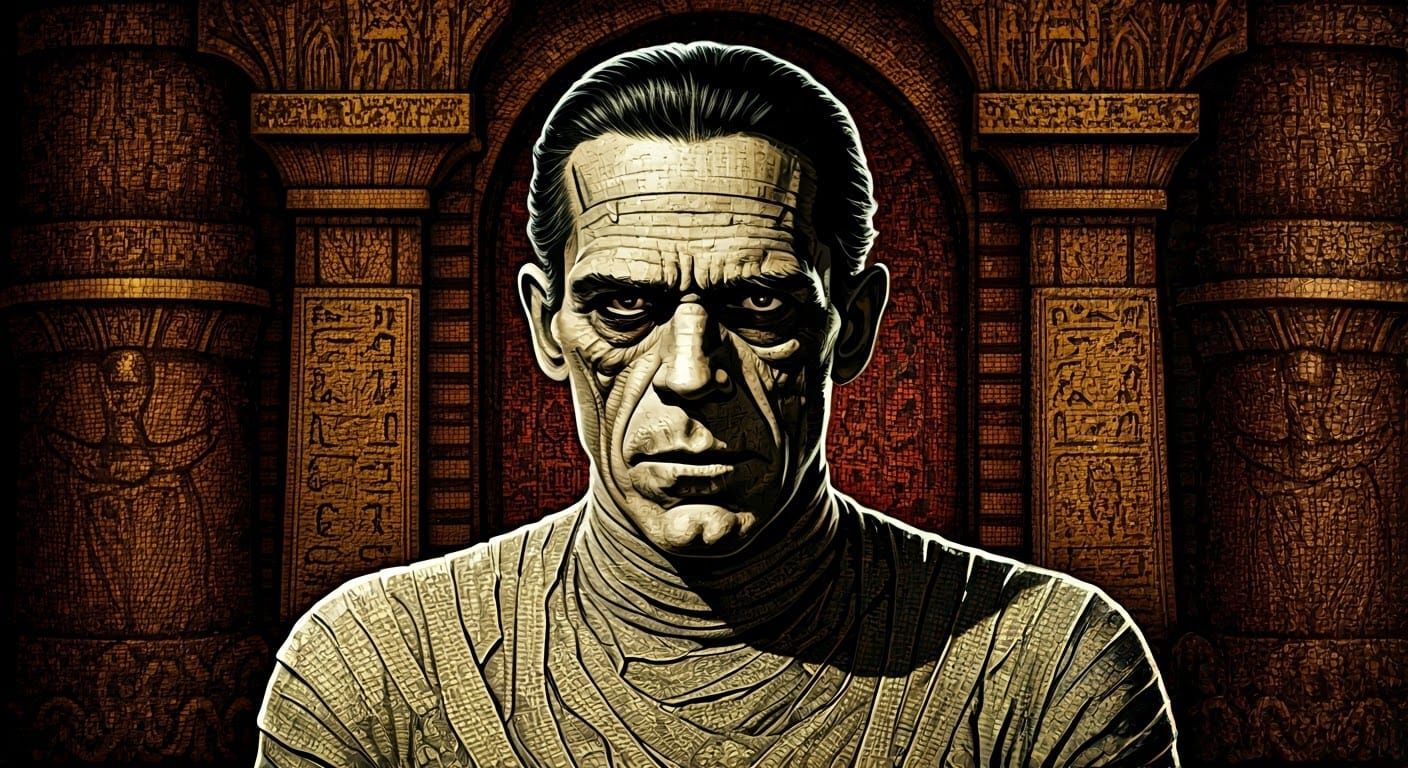 Mysterious Portrait of The Mummy in Gothic Mosaic - AI Art