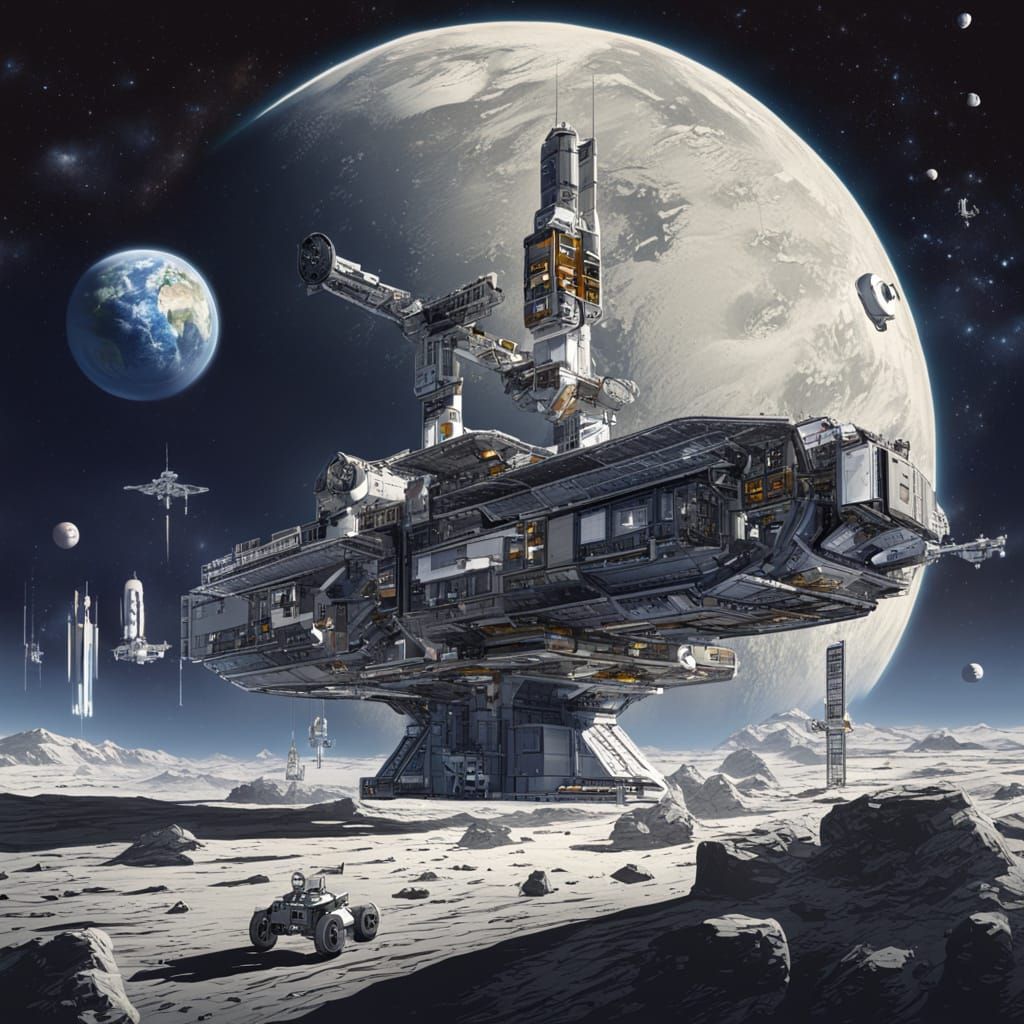 Space mine - Vast Space Station on the Lunar Surface