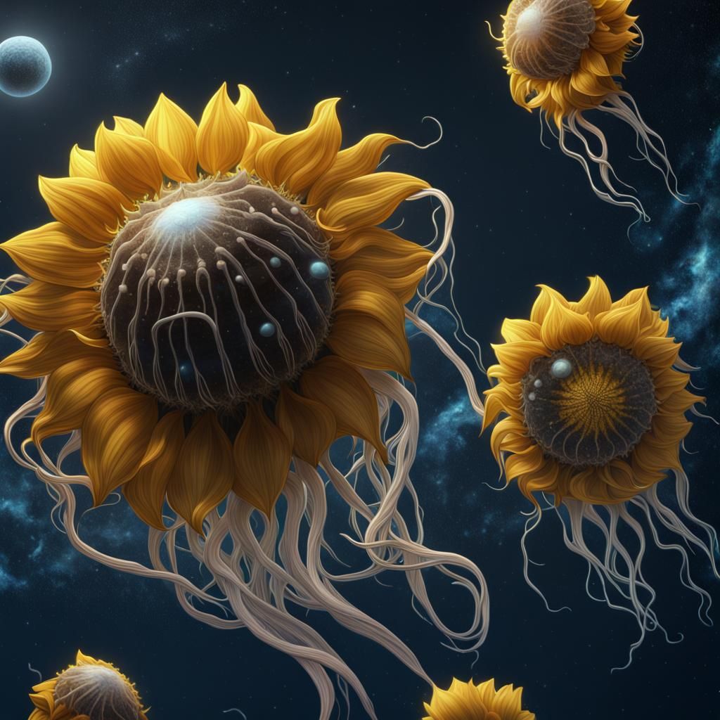 Alien sunflower jellyfish - AI Generated Artwork - NightCafe Creator