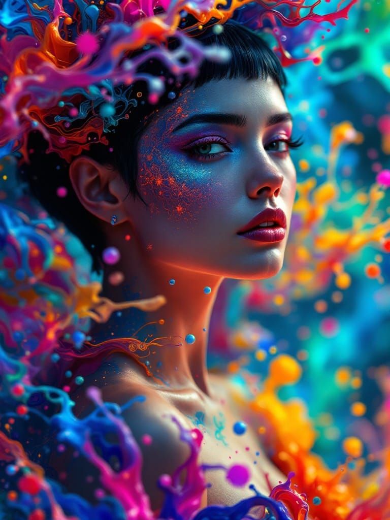Splashes of ink - Surreal Goddess of Vibrant Hues in Liquid ...