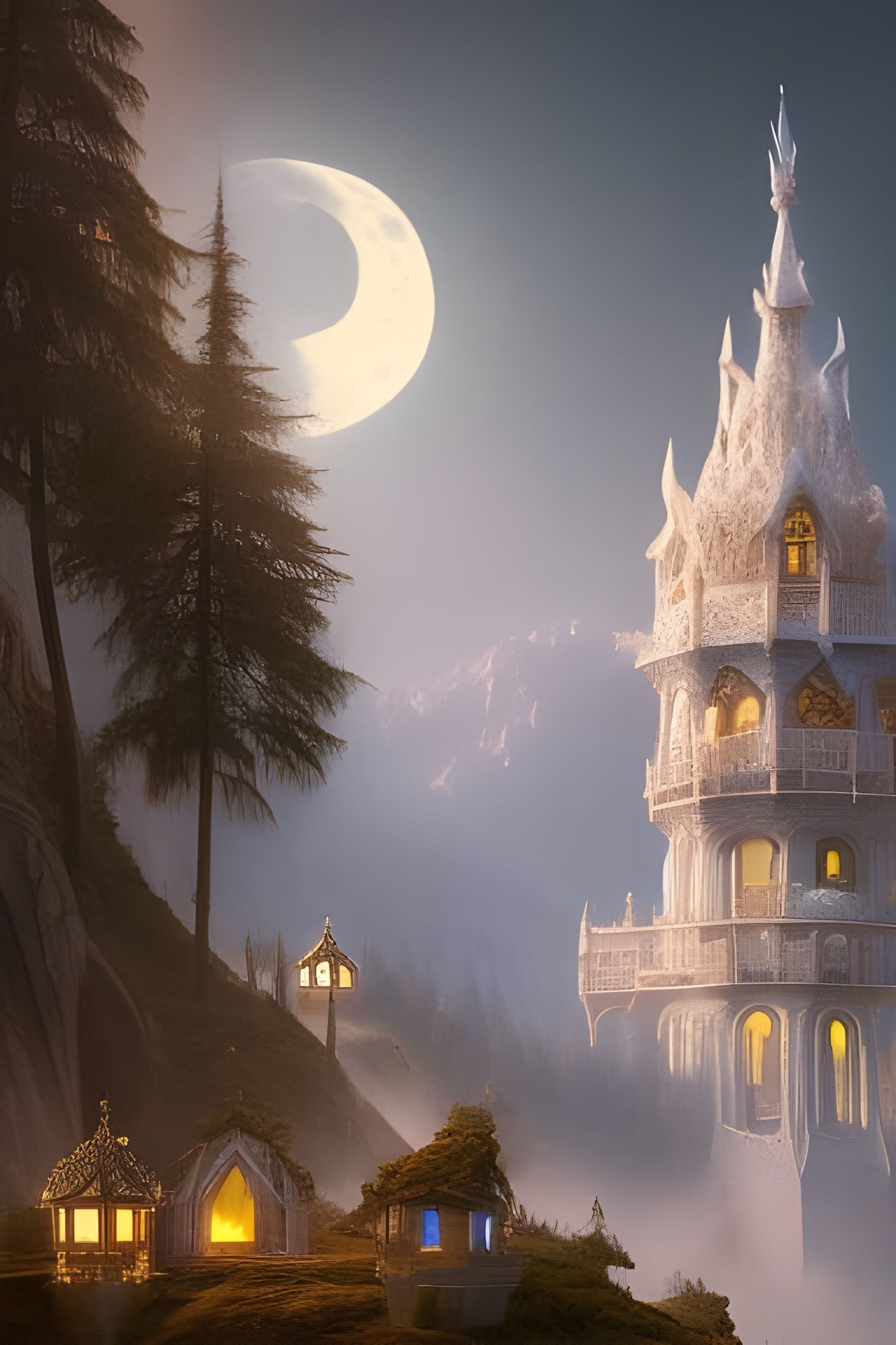 Ivory Moon, Ivory Tower - AI Generated Artwork - NightCafe Creator